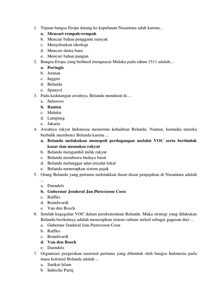 Kisi-Kisi Soal UAS Sejarah Indonesia | PDF