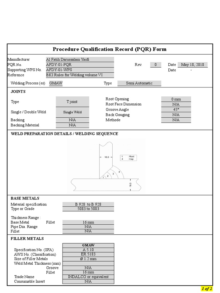 Procedure Qualification Record (PQR) Form: Joints | PDF | Nature