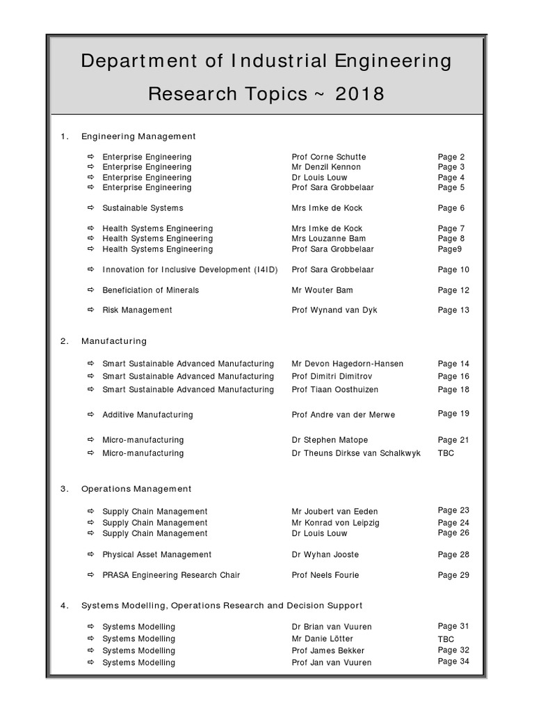 Industrial - 2018 - Research Topics | PDF | Innovation | Health Care