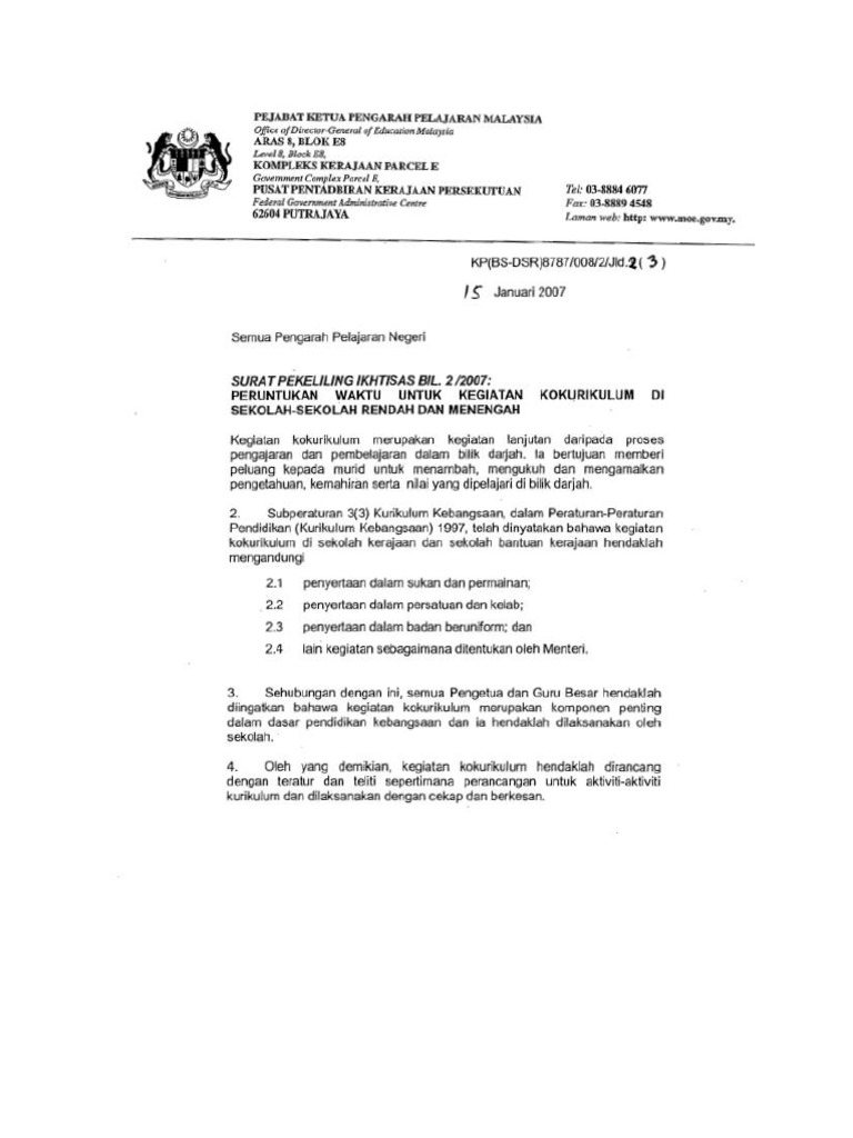 Contoh Pekeliling Peruntukan Masa | PDF