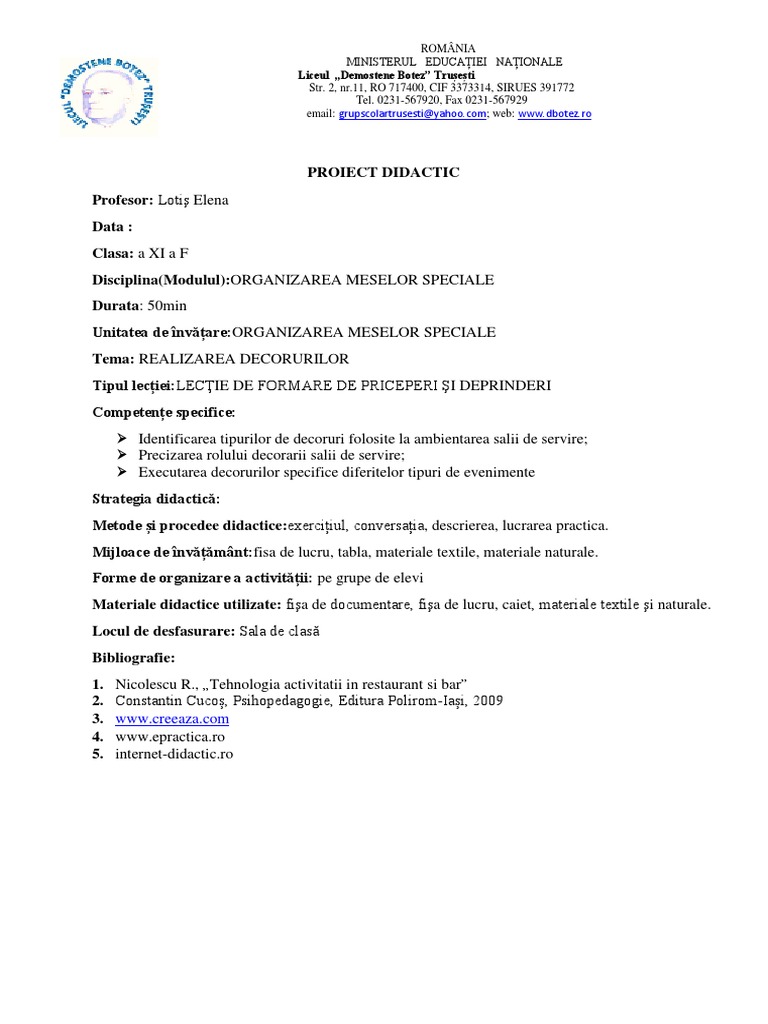 Proiect Didactic | PDF