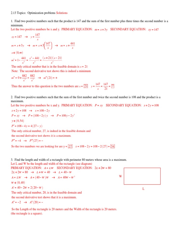2.13 Optimization Problems Solutions | PDF | Triangle | Area