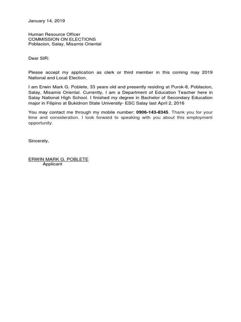Application Letter-COMELEC EMP | PDF