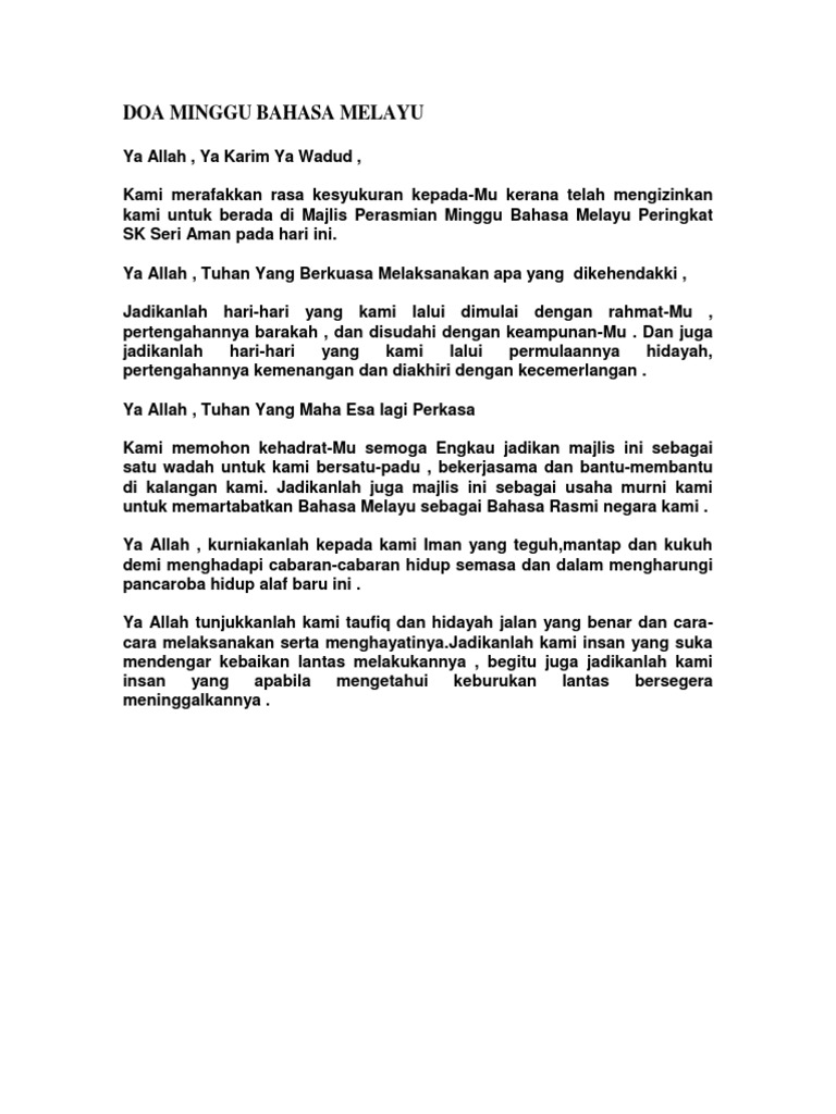 Doa Minggu Bahasa Melayu | PDF