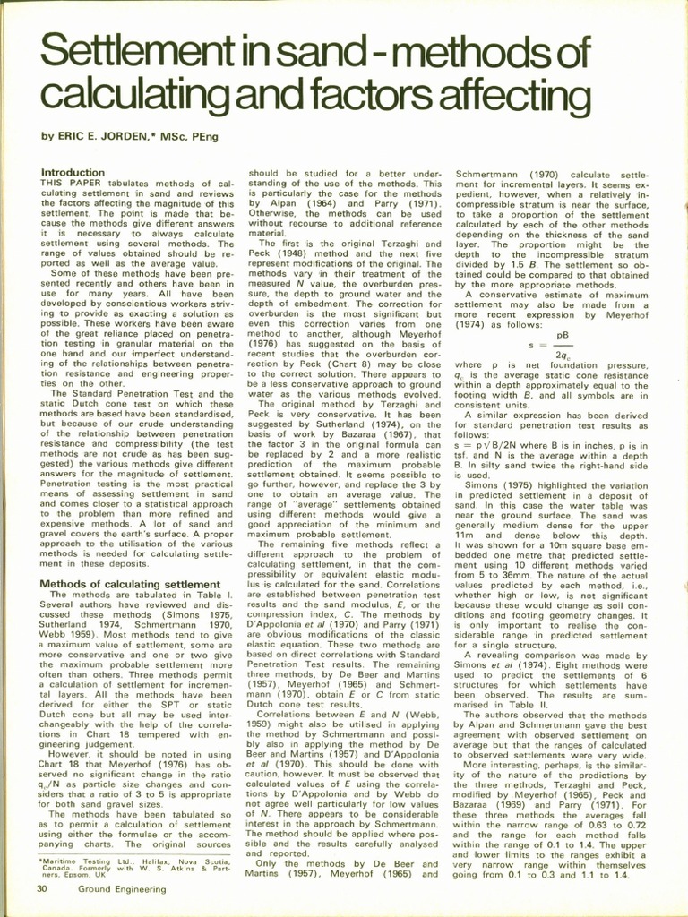 An Analysis Of Methods For Calculating Settlement In Sand And The