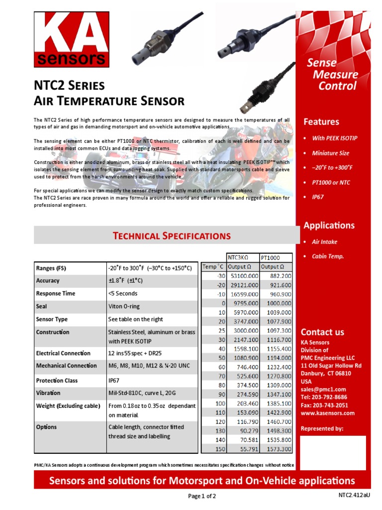 NTC2 Series Air Temperature Sensor: Sense Measure Control | PDF ...