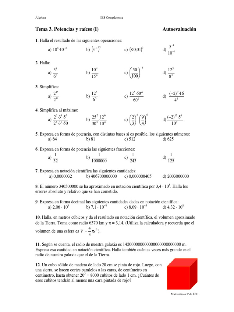ESO 3 T03 I Potencias Autoeval | PDF | Pi | Matemática Elemental