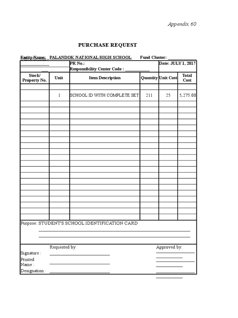 Purchase Request: Appendix 60 | PDF | Identity Document | Official Documents
