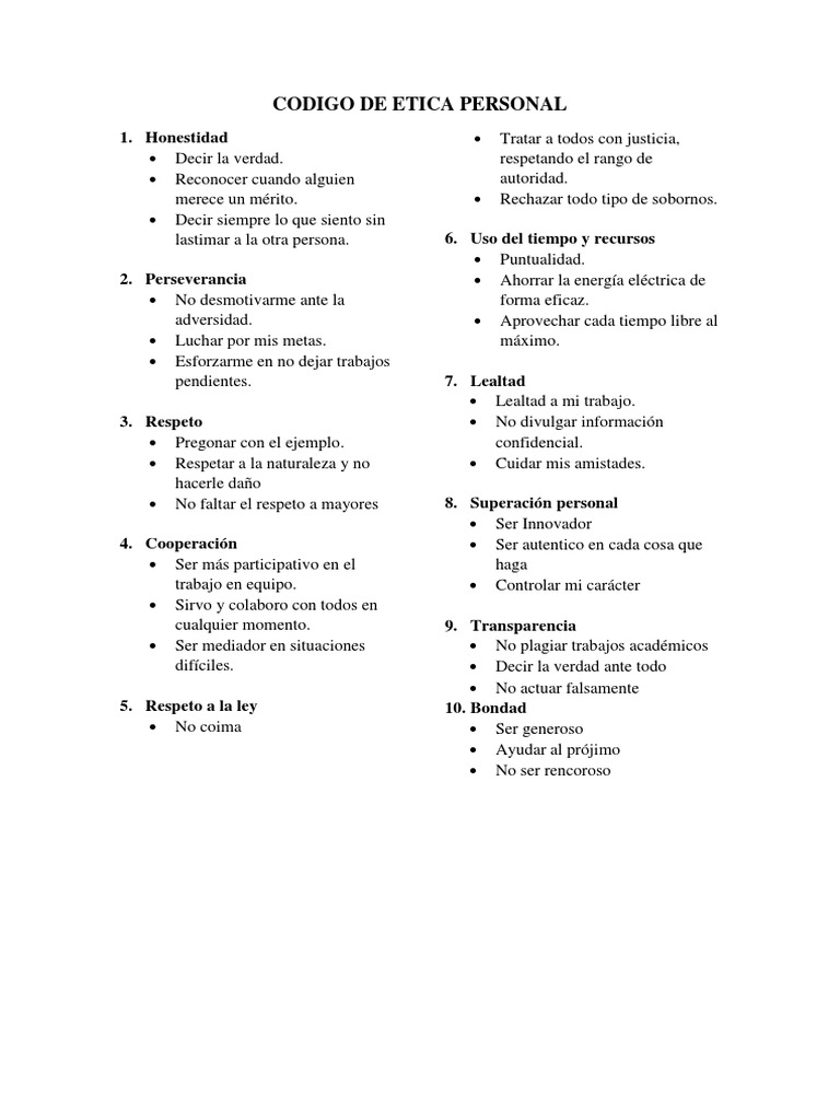 Codigo de Etica Personal | PDF