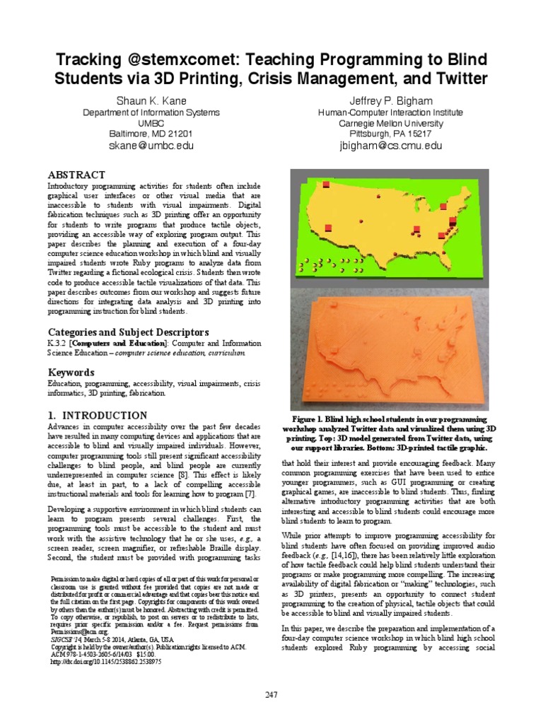 Teaching Programming To Blind Students Via 3D Printing | PDF | Visual ...