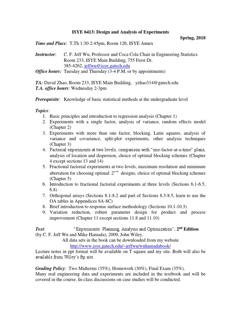 Design and Analysis of Experiments | PDF | Experiment | Mathematical ...