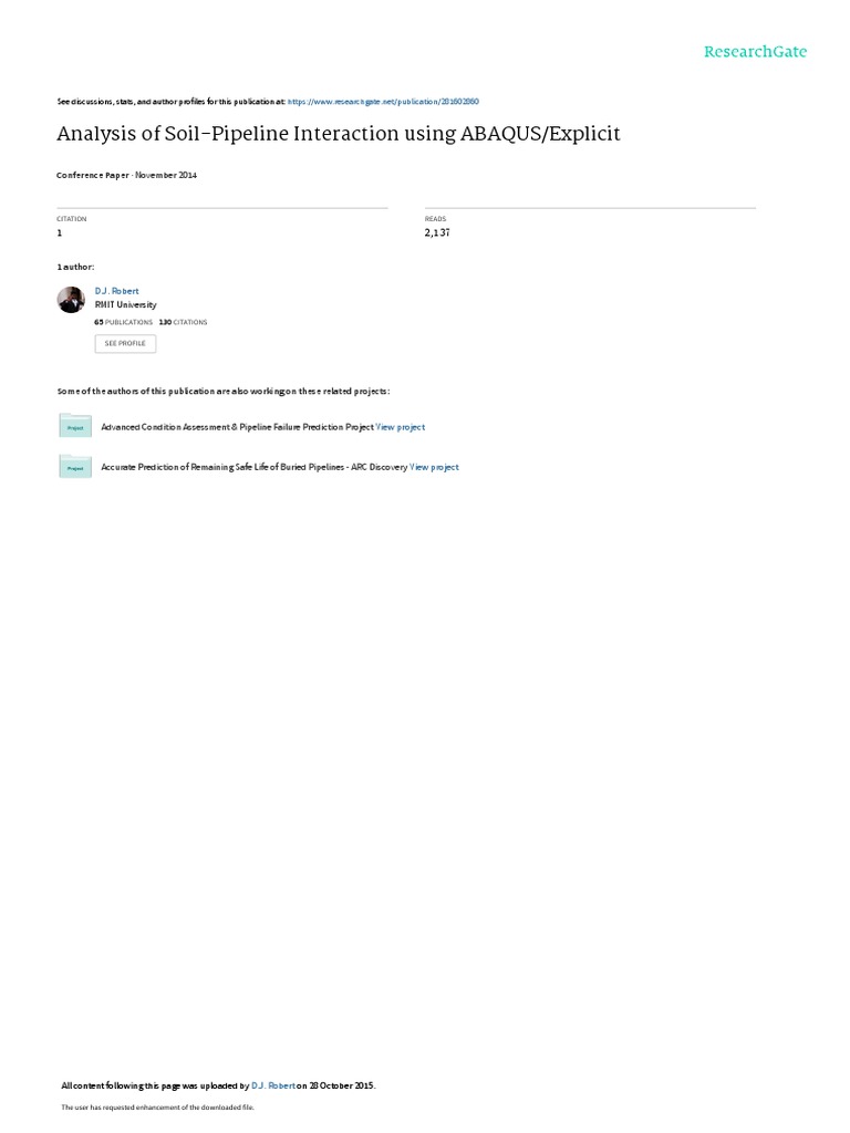 Analysis of Soil-Pipeline Interaction Using ABAQUS/Explicit: November 2014 | PDF | Materials ...
