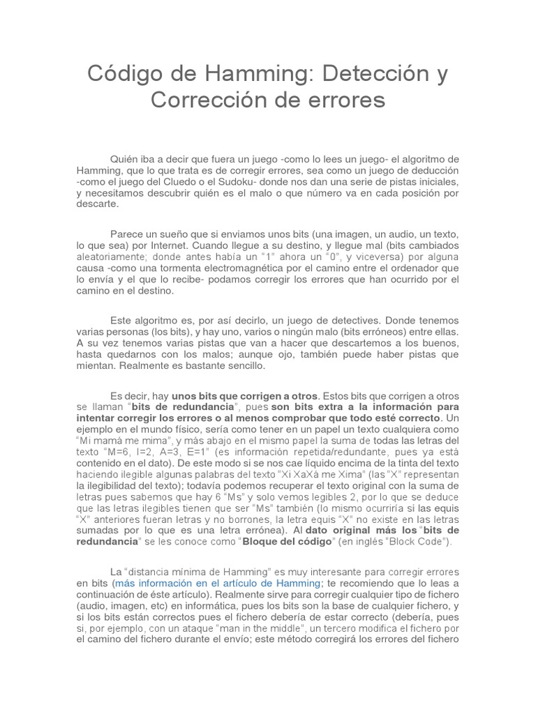Código de Hamming | PDF | Detección y corrección de errores | Poco