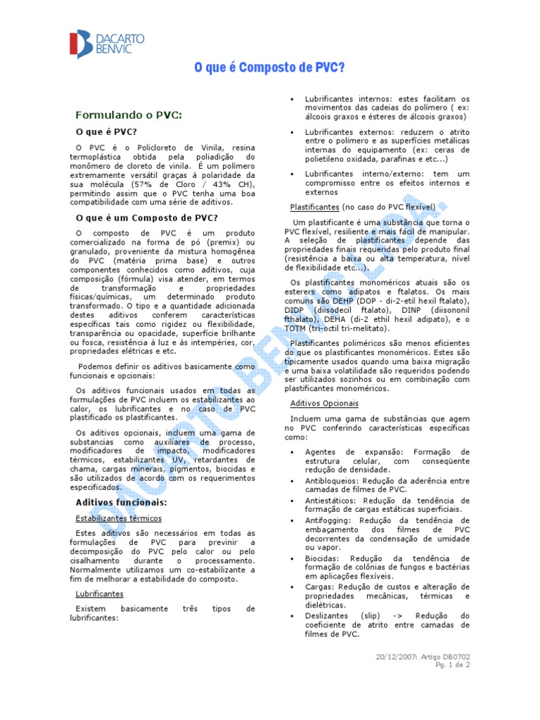 Composto PVC | PDF | Cloreto de polivinila (PVC) | Polímeros