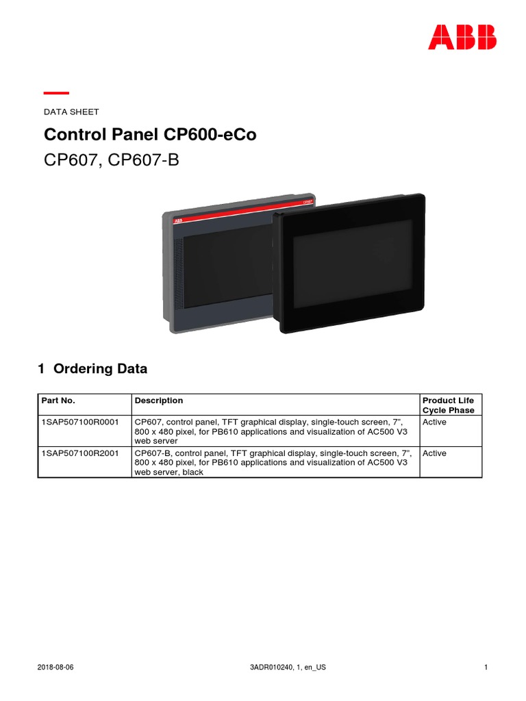 ABB HMI CP607 Data Sheet | PDF | Thin Film Transistor Liquid Crystal ...