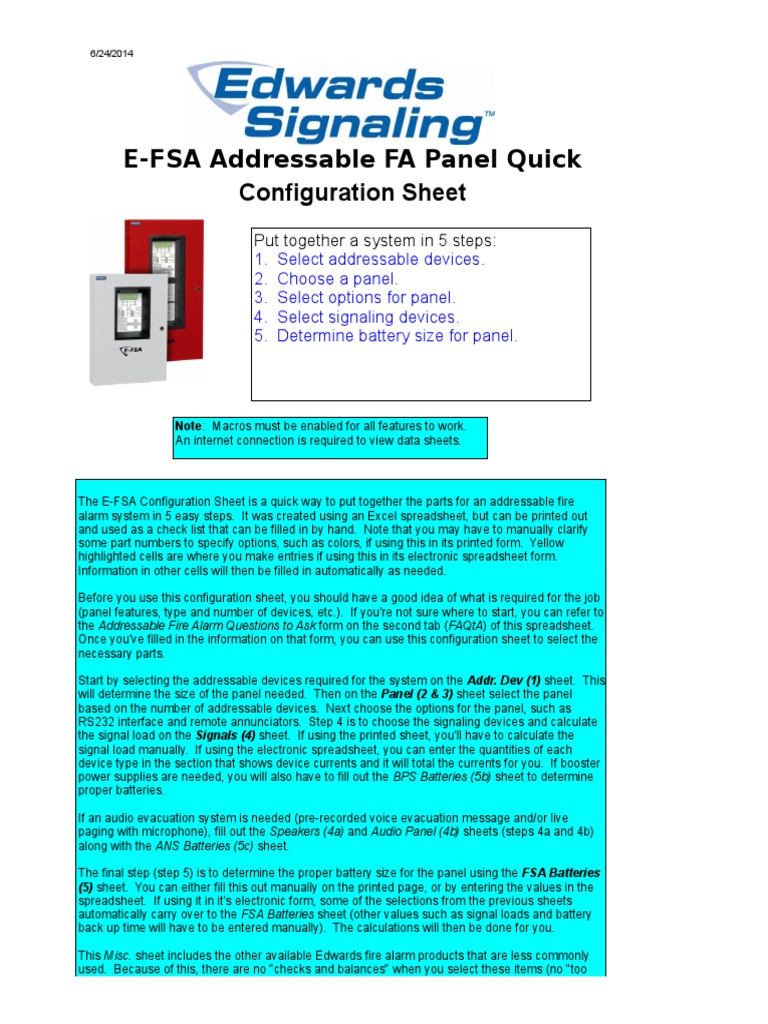 E-FSA Addressable FA Panel Quick Configuration Sheet: Put Together A ...