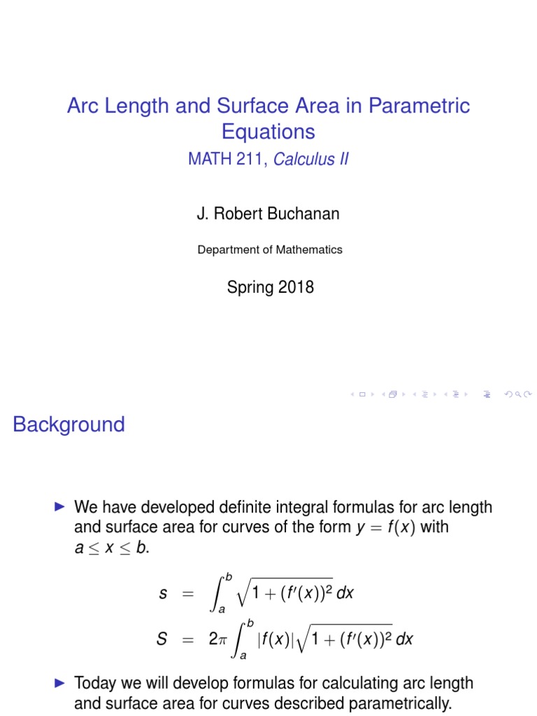 Arc Length and Surface Area in Parametric Equations: MATH 211, Calculus ...