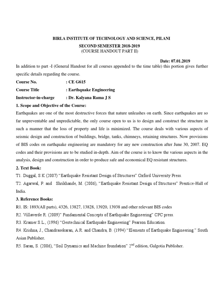Course Handout | PDF | Earthquake Engineering | Earthquakes