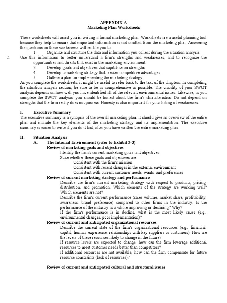 Marketing Plan Worksheets 1 | PDF | Pricing | Marketing