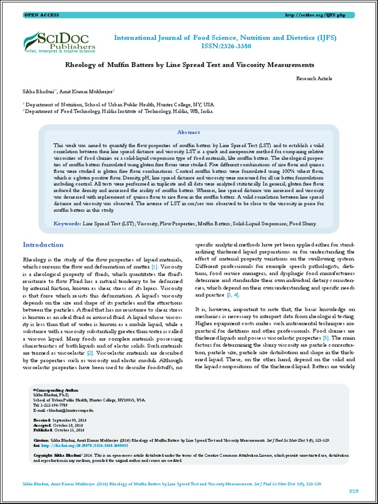 Rheology of Muffin Batters by Line Spread Test and Viscosity ...
