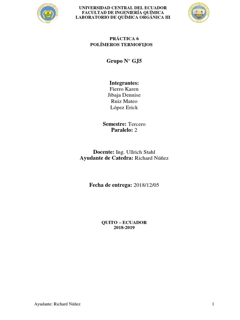 (QO3) Práctica 6 Síntesi Polímeros Termofijos | PDF | Polímeros | El ...