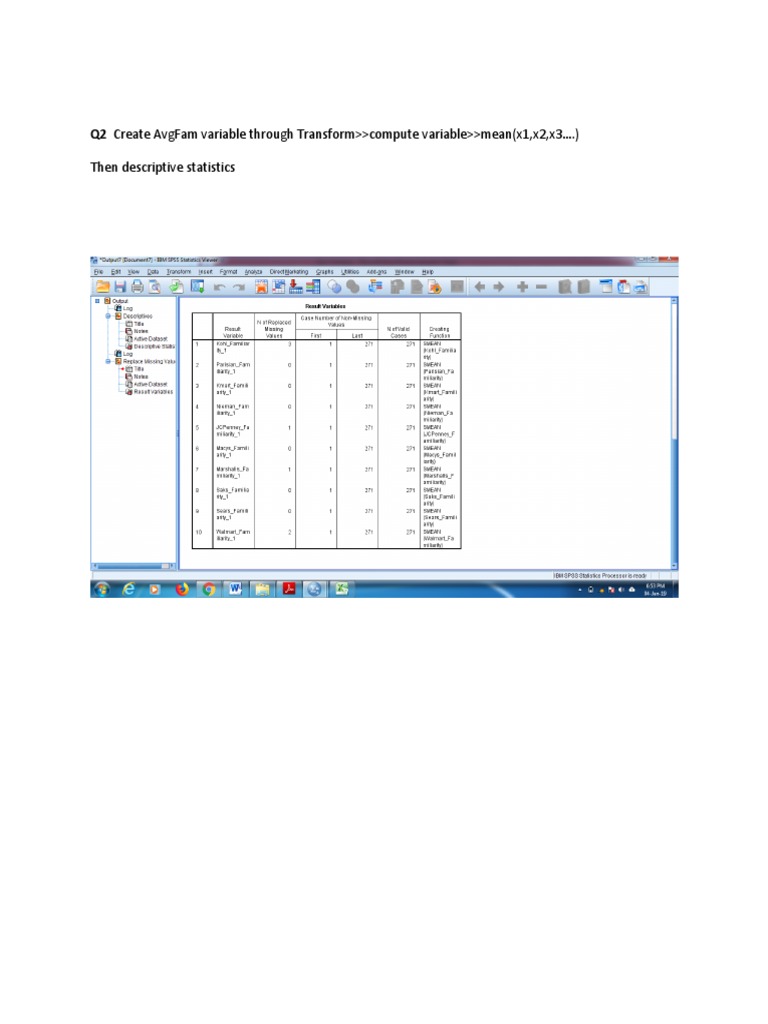 Q2 Create Avgfam Variable Through Transform Compute Variable Mean (X1 ...
