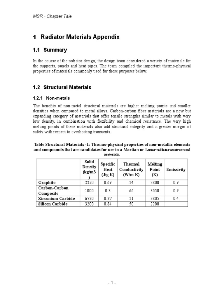 Space Radiator Material Guide | PDF | Solid | Density