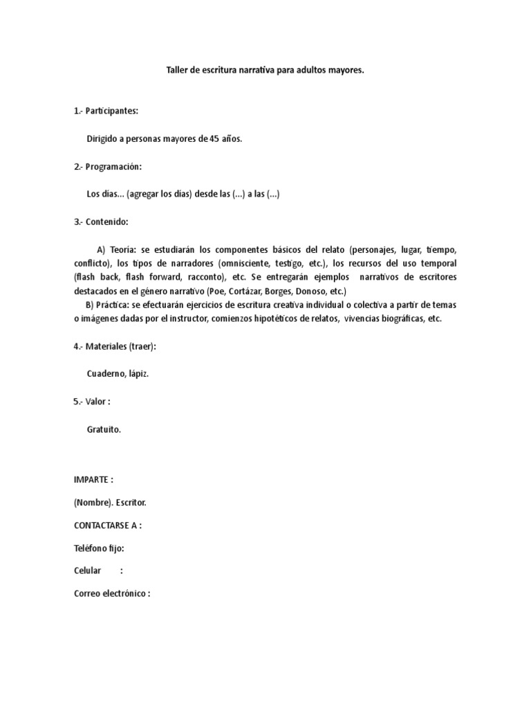 Taller de Escritura Narrativa para Mayores | PDF