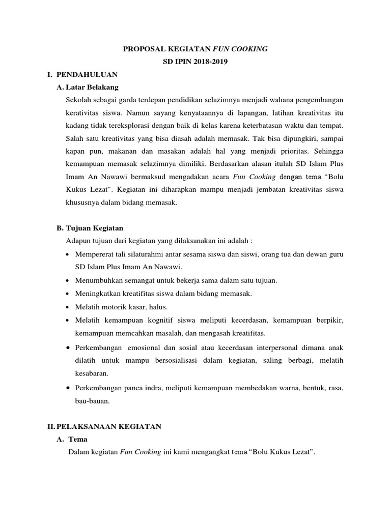 Proposal Fun Cooking untuk Siswa SD | PDF