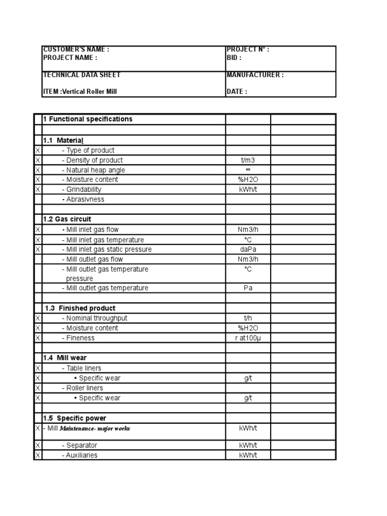 Vertical Roller Mill-Datasheet | Transmission (Mechanics) | Engines