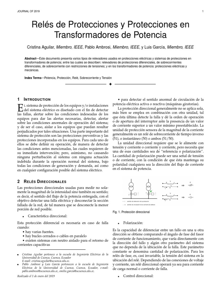 Protecciones de Sobrecorriente, Restricciones de Voltaje y Protecciones en Transformadores de ...