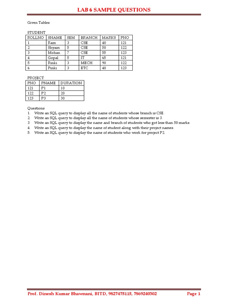 BITD 2024 SQL Sample Questions | PDF | Career & Growth | Computers