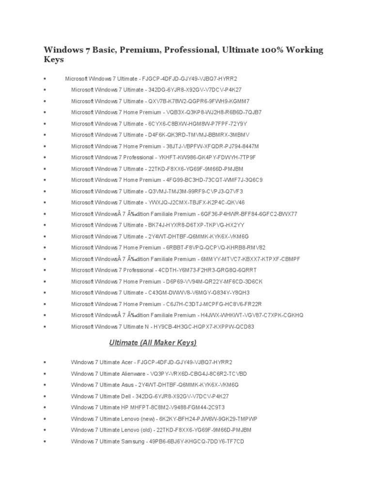 Windows Product Keys | PDF | Windows 7 | Microsoft Windows