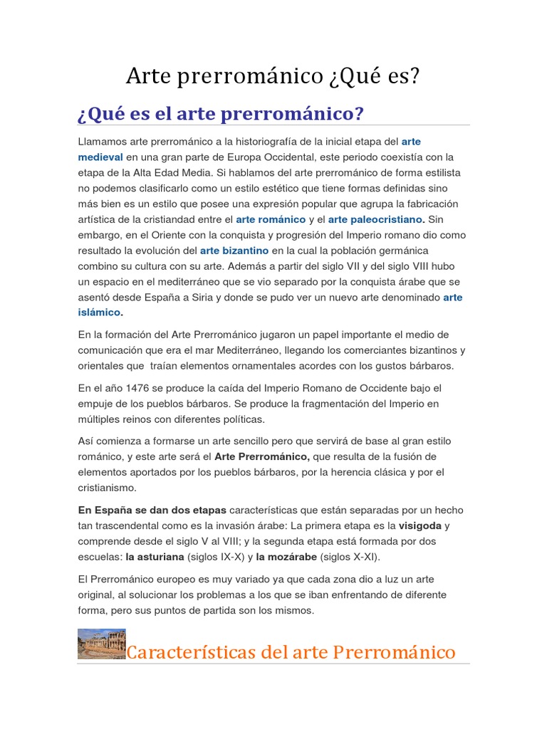 Características del Arte Prerrománico | PDF | imperio Bizantino | Escultura