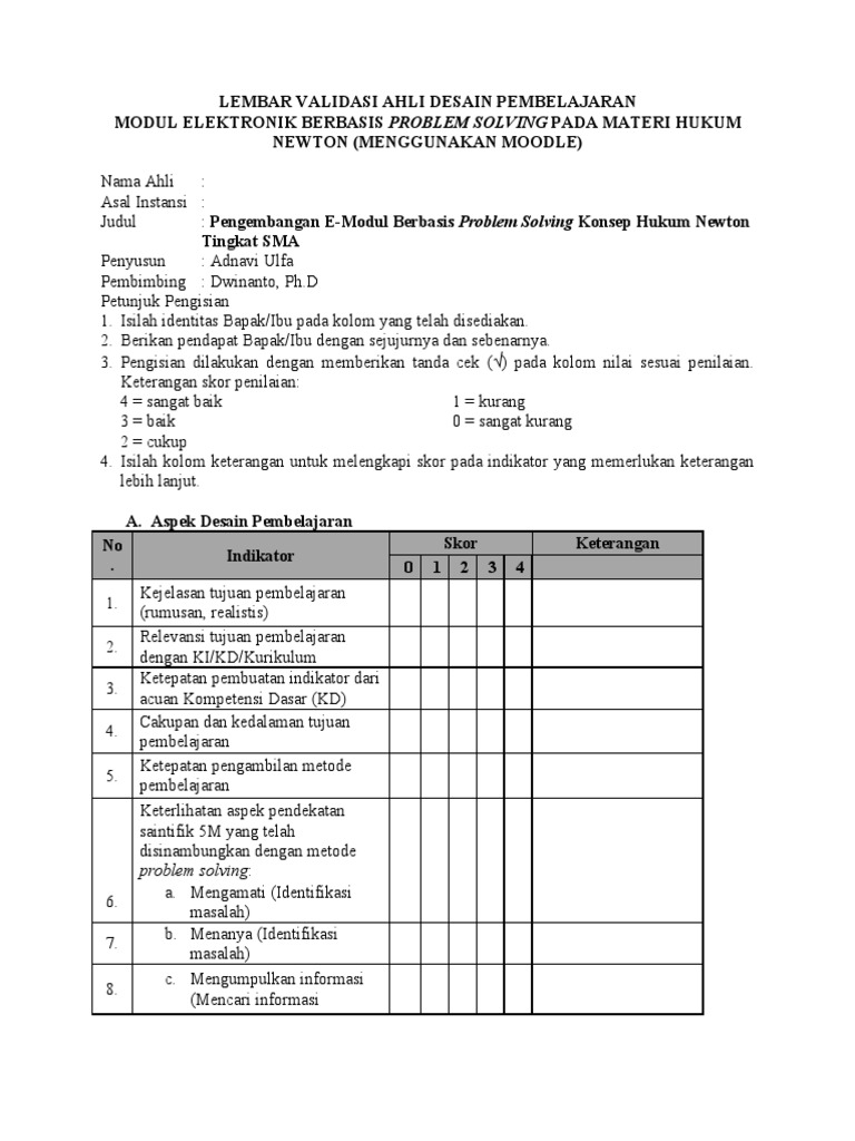 Lembar Validasi Ahli Desain Pembelajaran Media | PDF | Karier & Perkembangan | Komputer