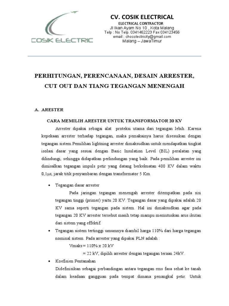 Perhitungan Arrester Co Tiang TM | PDF
