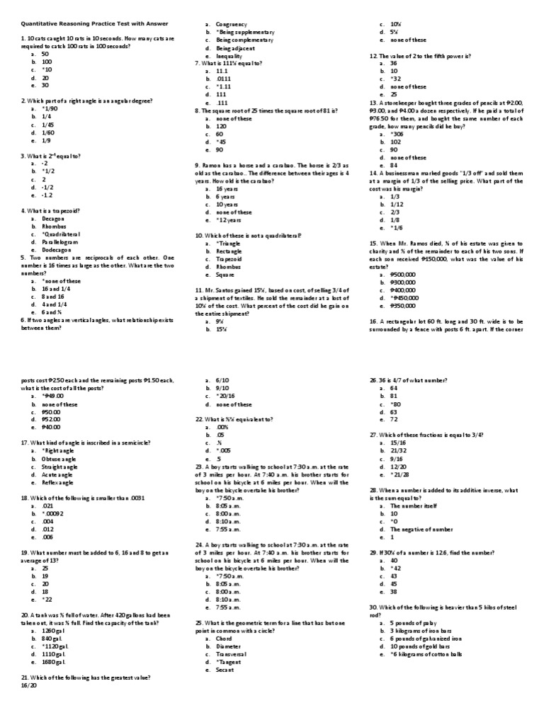 Quantitative Reasoning Practice Test | PDF | Rectangle | Carbon