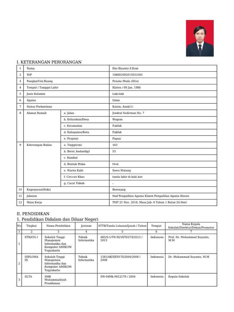 Profil Eko Riyanto S.Kom, Staf Pengadilan | PDF