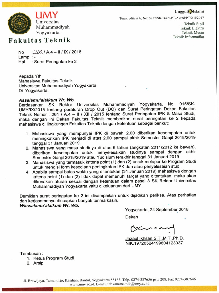 Surat Peringatan DO Teknik Ke-2 PDF | PDF