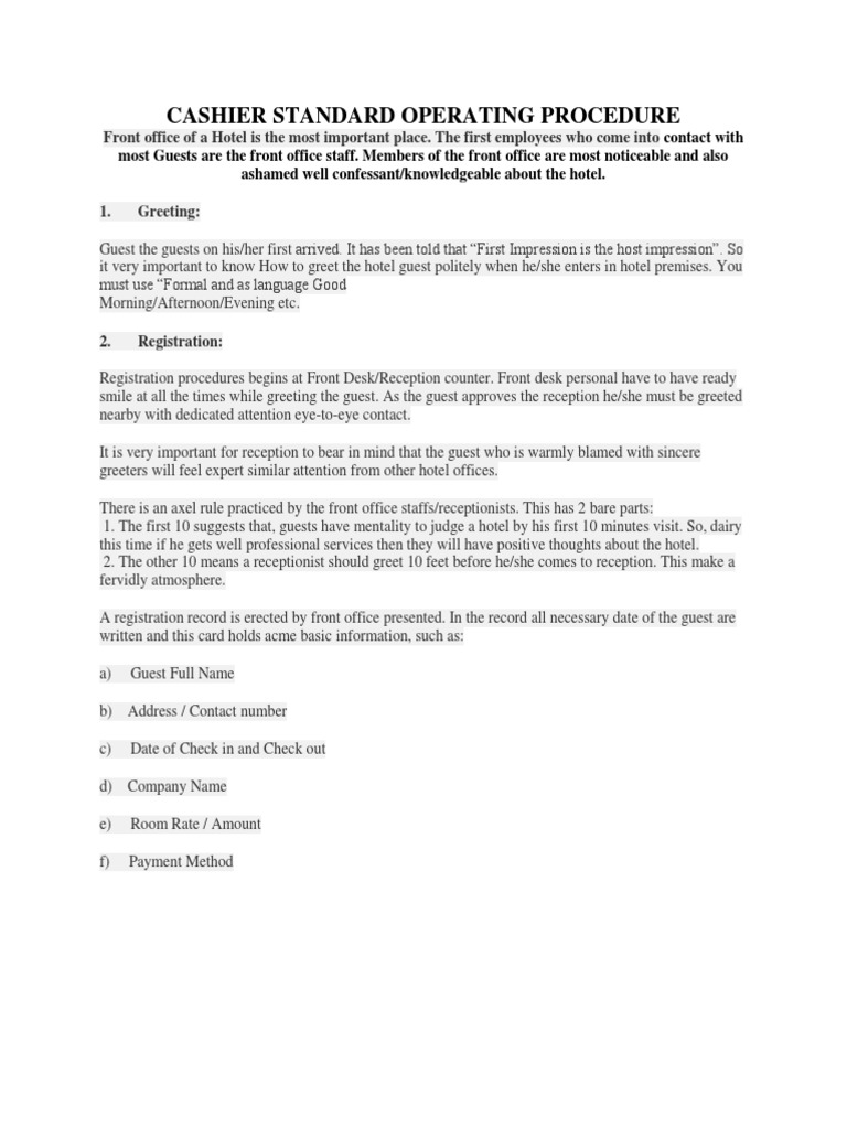 Cashier Standard Operating Procedure | PDF | Business