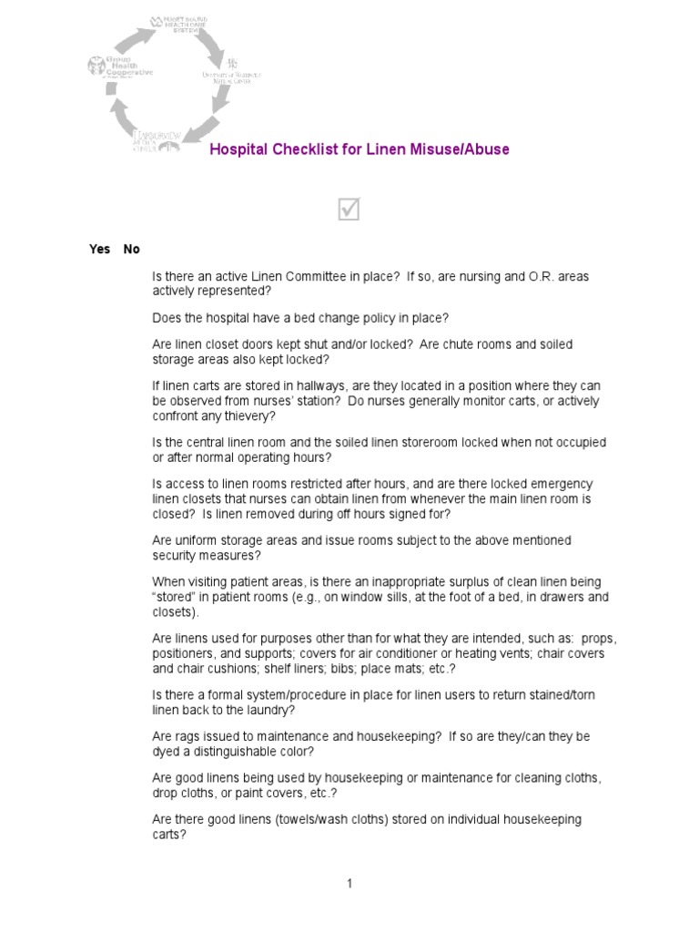 Hospital checklist cuts linen misuse | PDF | Housekeeping | Linens