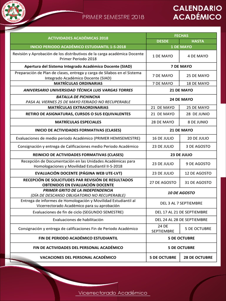 Academic Calendar 2018 Overview | PDF