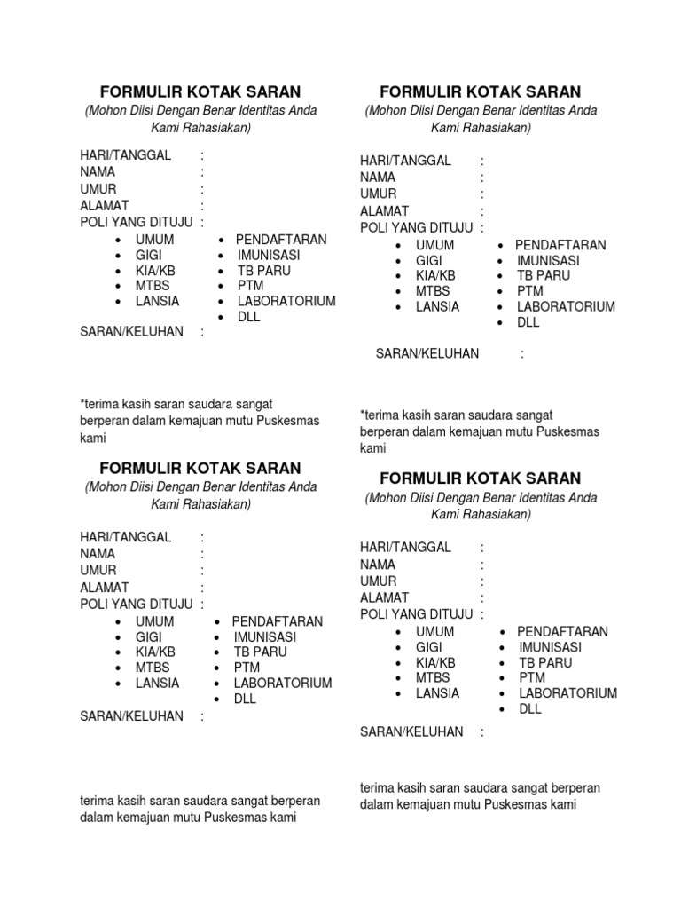 Formulir Kotak Saran | PDF