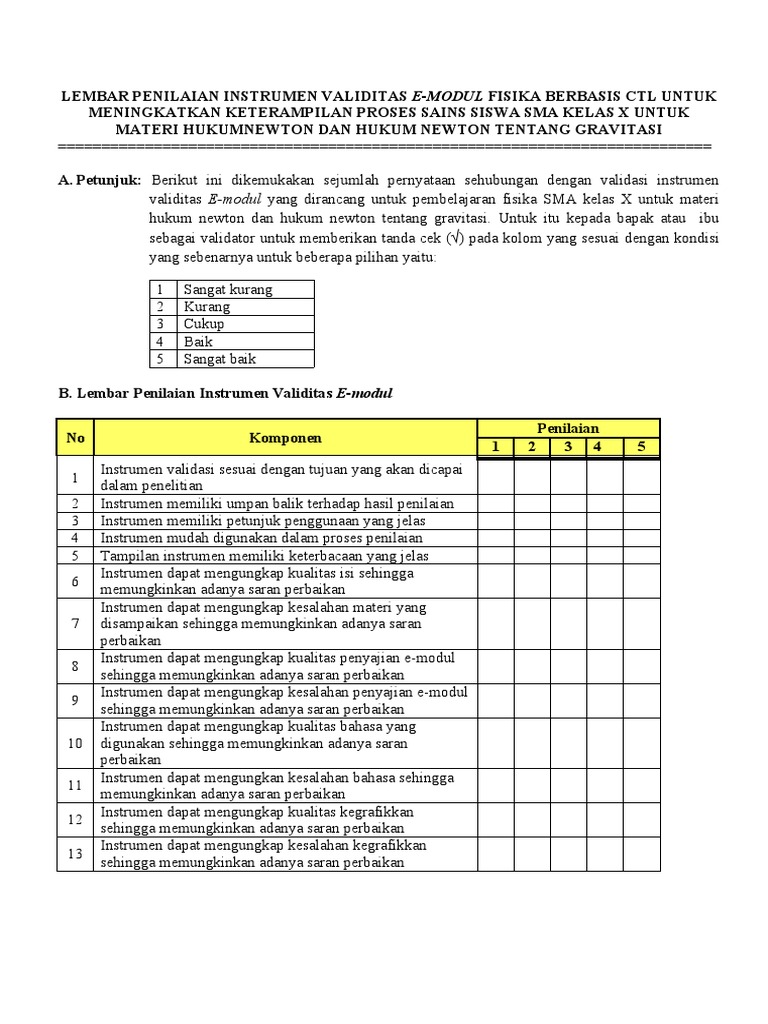 Lembar Penilaian Instrumen Validasi E-Modul (Ahli Fisika) | PDF