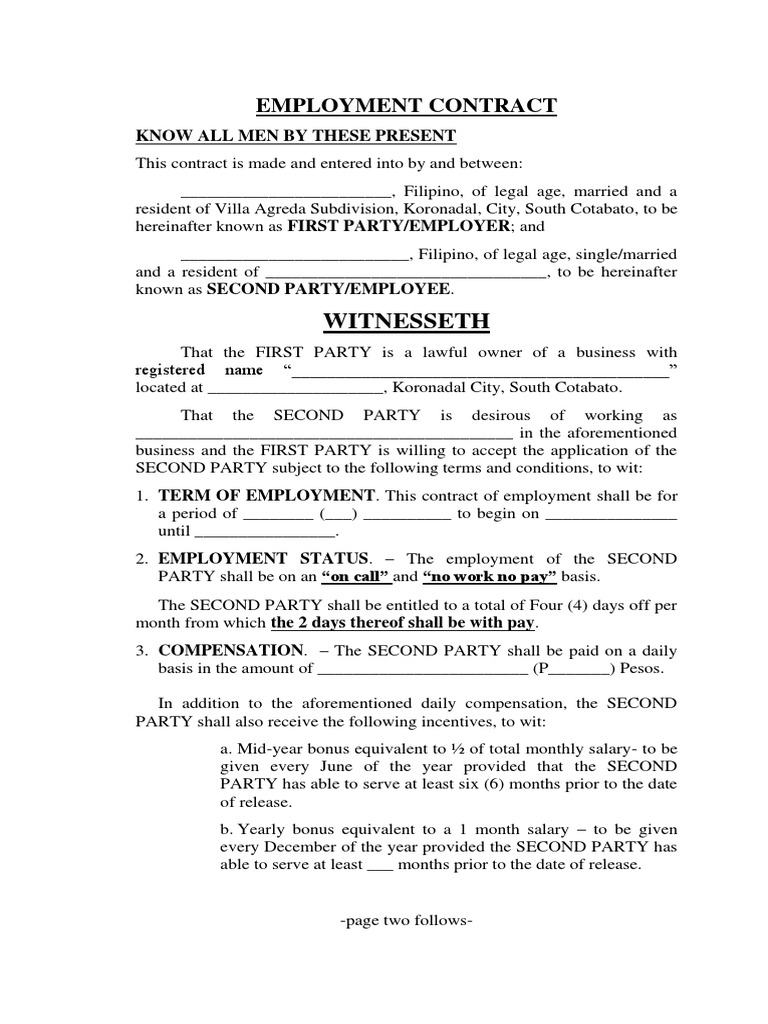 Witnesseth: Employment Contract | PDF | Employment | Salary