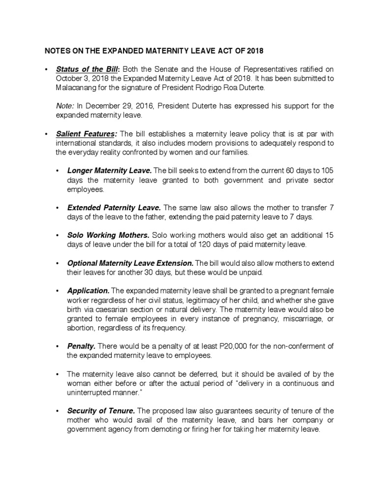 Expanded Maternity Leave Act of 2018 | PDF | Parental Leave | Mother