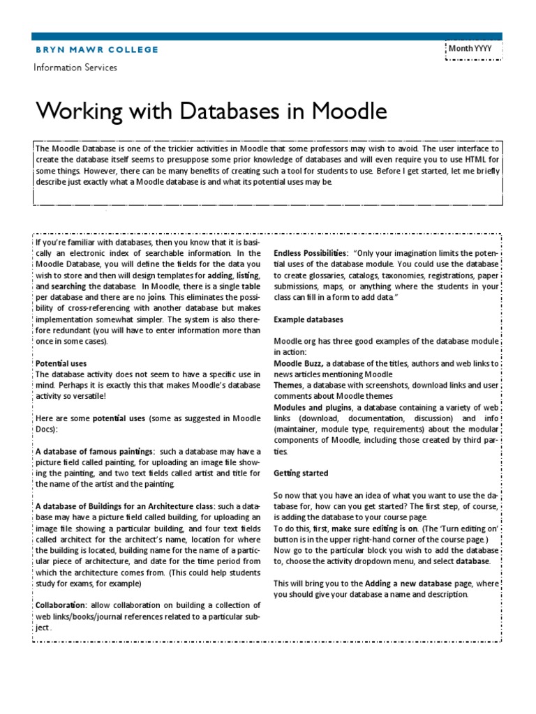 Working With The Database in Moodle | PDF | Tag (Metadata) | Html