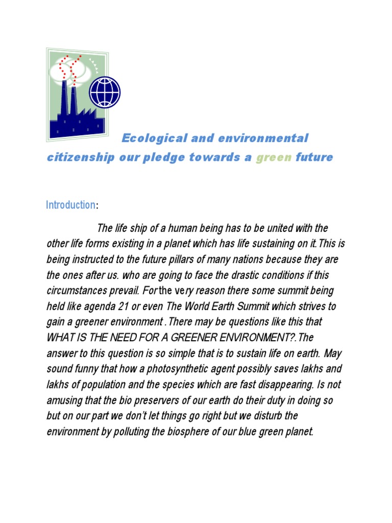 Ecological and Environmental Citizenship Our Pledge Towards A Future | PDF | Natural Environment ...