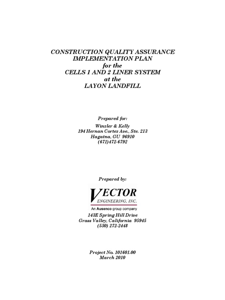 Layon Landfill CQA Implementation Plan | PDF | Quality Assurance | Pipe ...