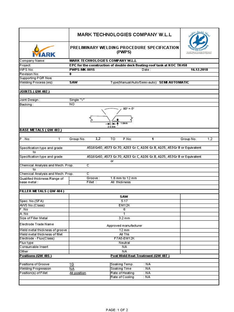 WPS-PQR-SAW | Welding | Construction